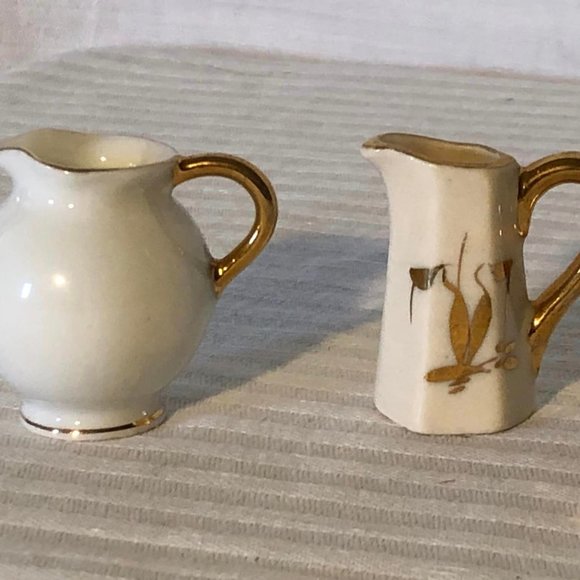 unbranded | Dining | Vintage Mini Ceramic Pitcher W Gold Leaves Trim ...